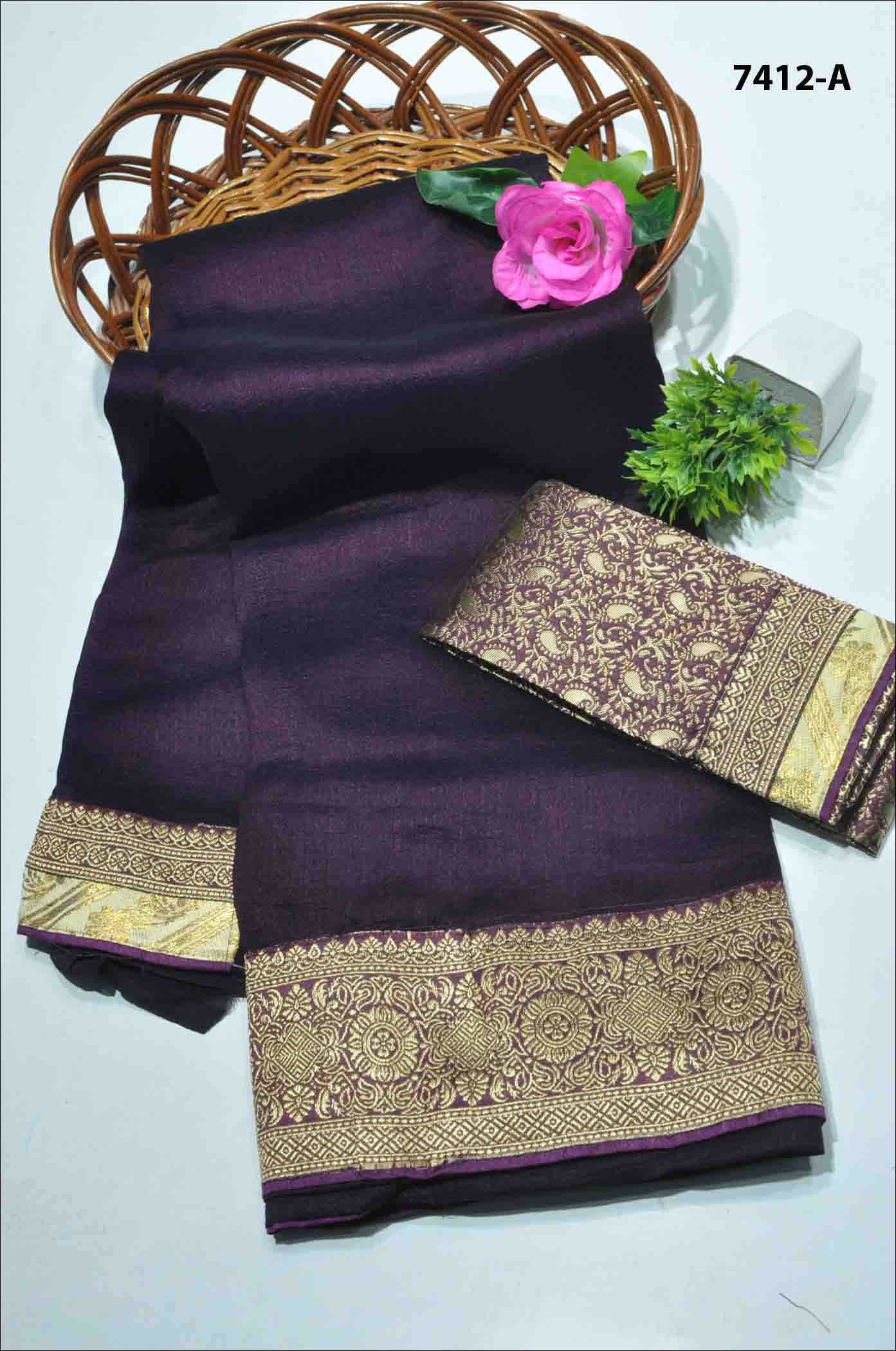 Aliya - 7412-A Jamun Purple Color Lovely Plain Vichitra Silk Saree ...