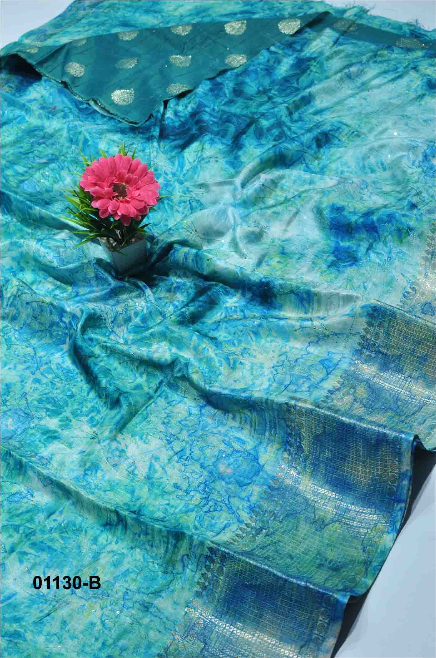 Urvasi - 01130-B Tiffany Blue Color Beautiful Digital Print Dola Silk Saree CM1139436 (LR2E ...