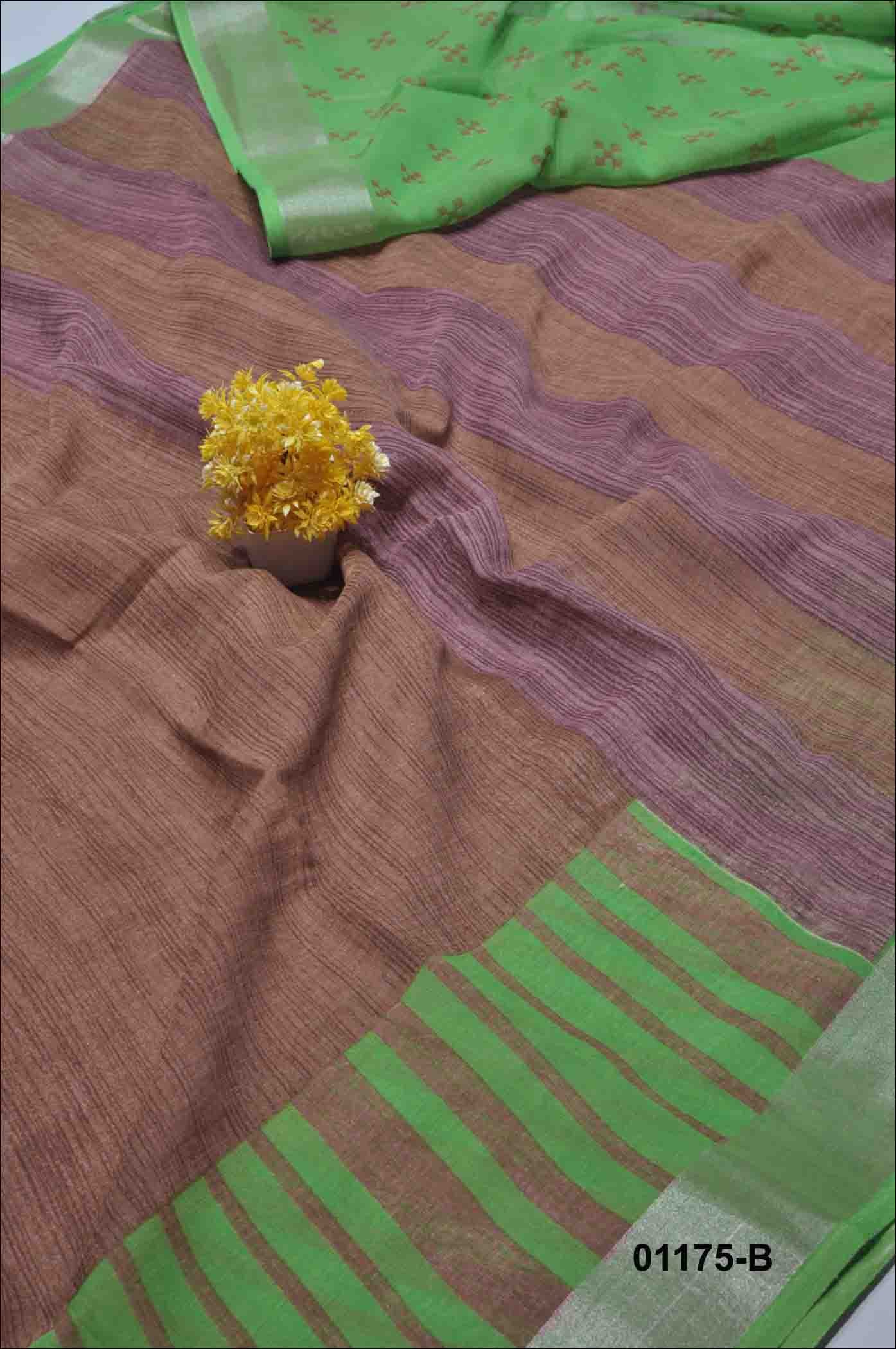 Bhavana - 01175-B Warm Sienna Brown Color Plain Linen Cotton Saree ...