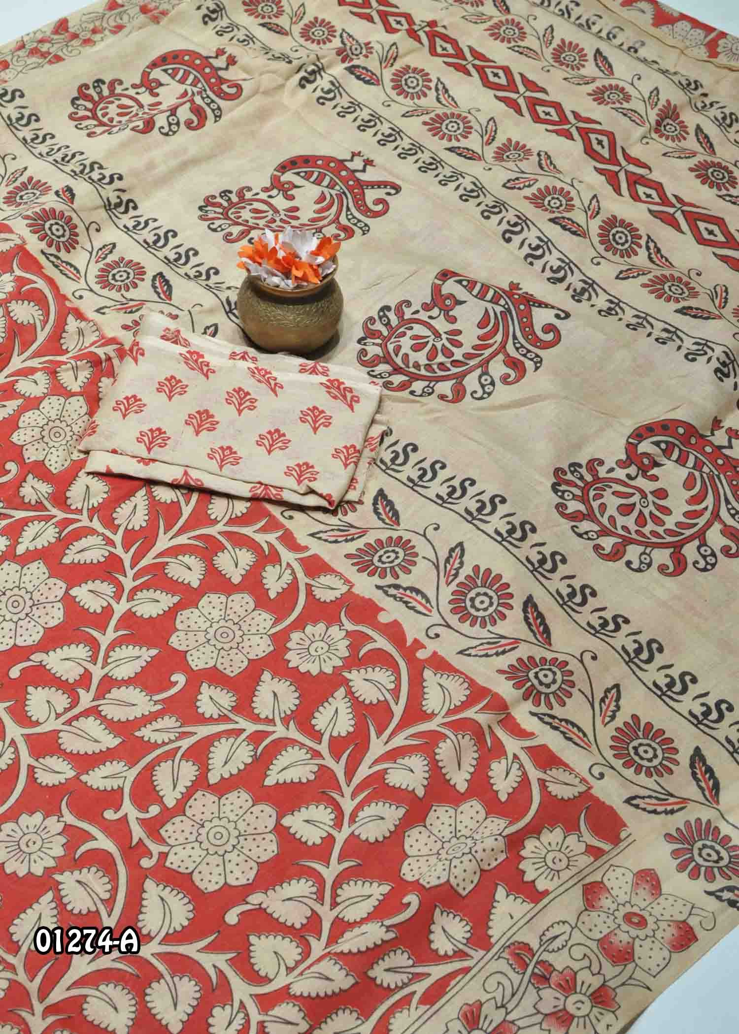 Dhanvika-01274-A BrightRed Color Excellent Kalamkari Print Battink ...