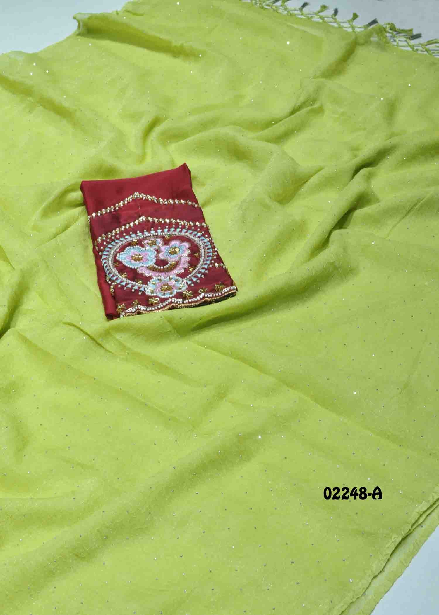 Varunika-02248-A PearGreen Color Stylish Crushed Chiffon Saree ...