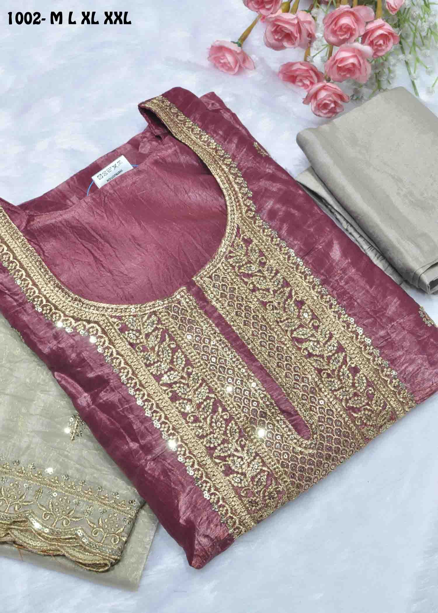 Mumtaj - 1002 ClaretRed Color Ramzan Special Gold Crushed Ready Made ...
