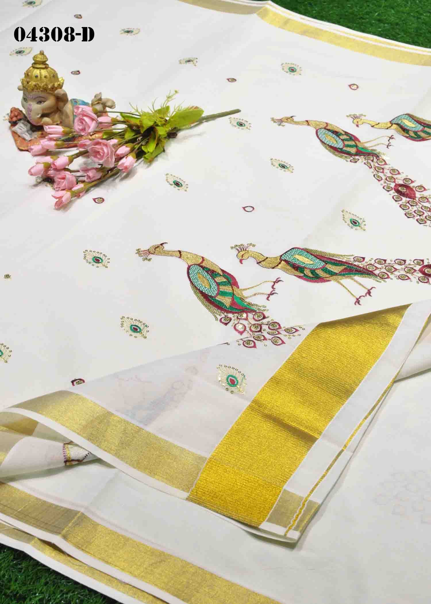 Ragavi -04308-D Halfwhite Color Kerala Tardition Onam Cotton Saree ...