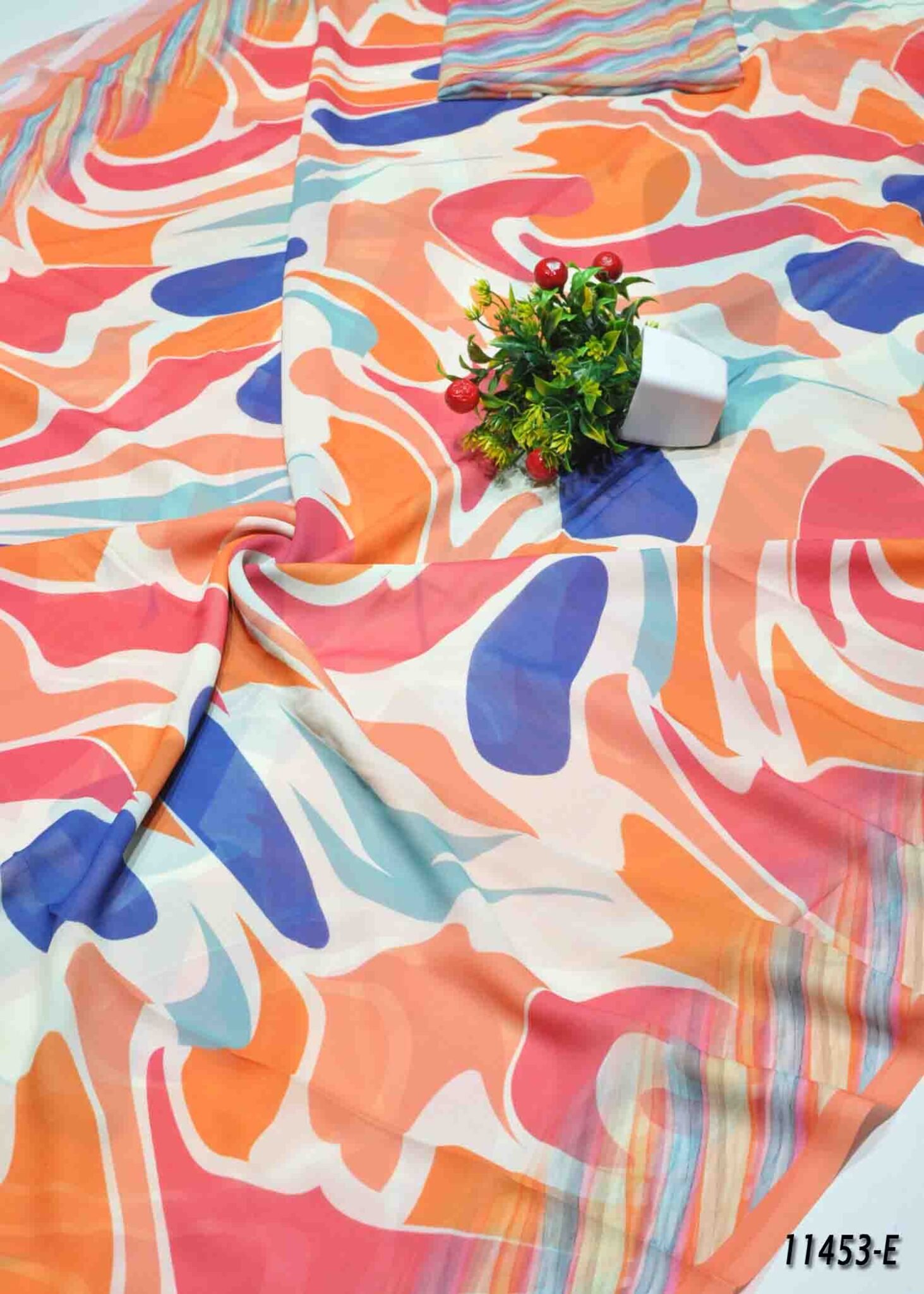 Tharika - 11453-E Multi Color with Orange Border Soft Georgette Saree ...